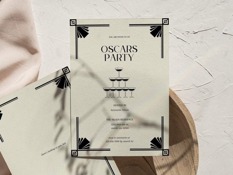 Oscar Party Invite Template, Great Gatsby Theme Party Template ...