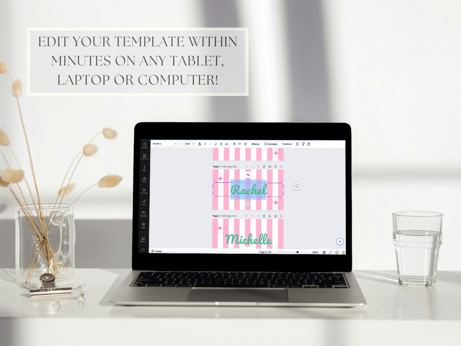 Bachelorette Name Cards, Palm Springs Theme, Retro, Editable Template ...