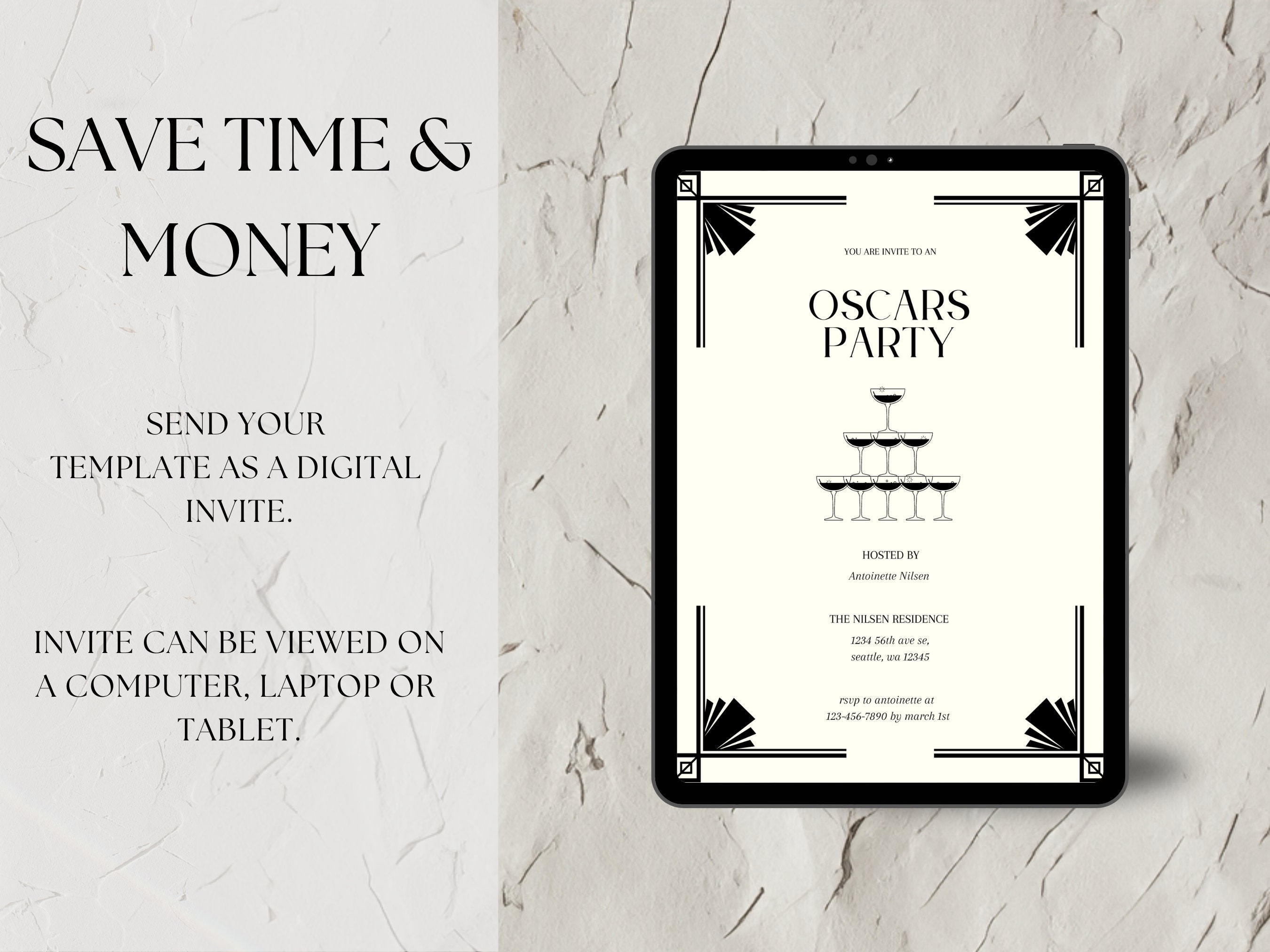 Oscar Party Invite Template, Great Gatsby Theme Party Template ...