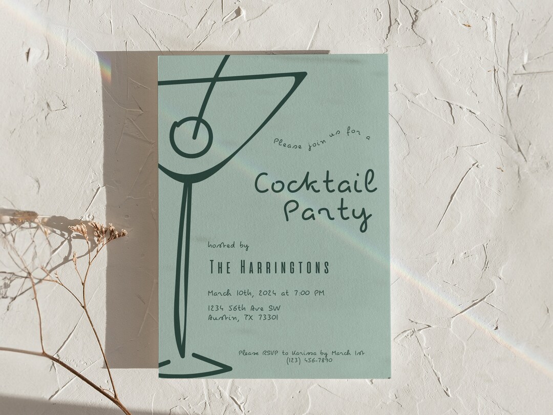 Martini Cocktail Party Invitation Template: Chic Hand-drawn Design ...