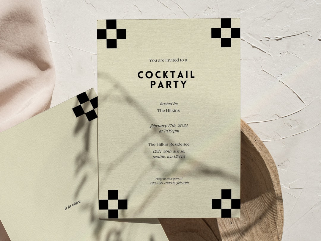 Cocktail Party Invite Template, Elegant Party Template, Customizable ...
