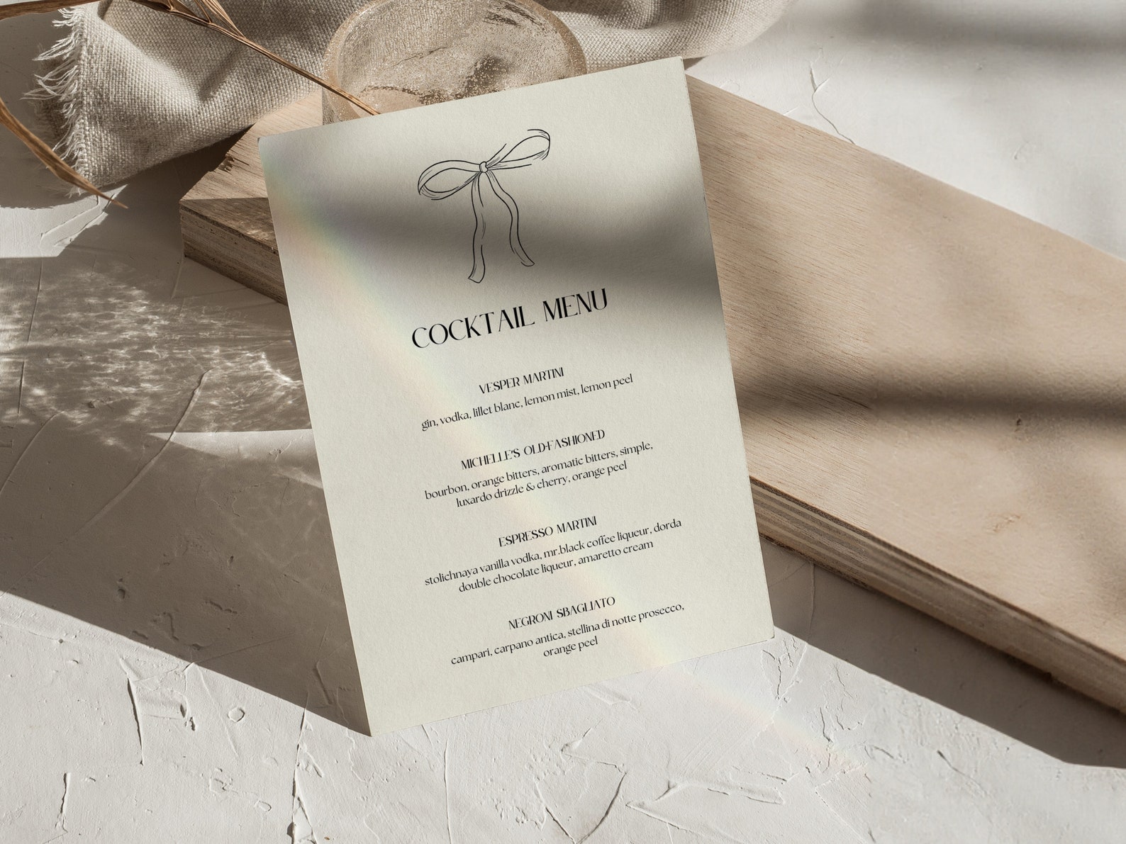 Bow Cocktail Menu Template, Bow Template, DIY Bow Menu, Customizable ...