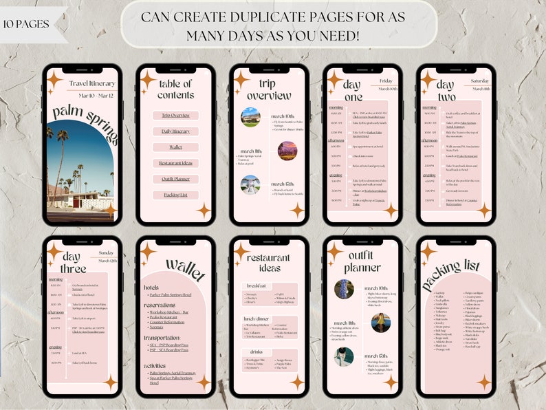 Palm Springs Digital Travel Itinerary, Mobile Template, Customizable ...