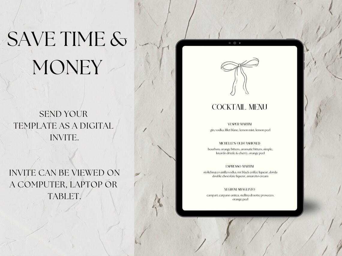 Bow Cocktail Menu Template, Bow Template, DIY Bow Menu, Customizable ...
