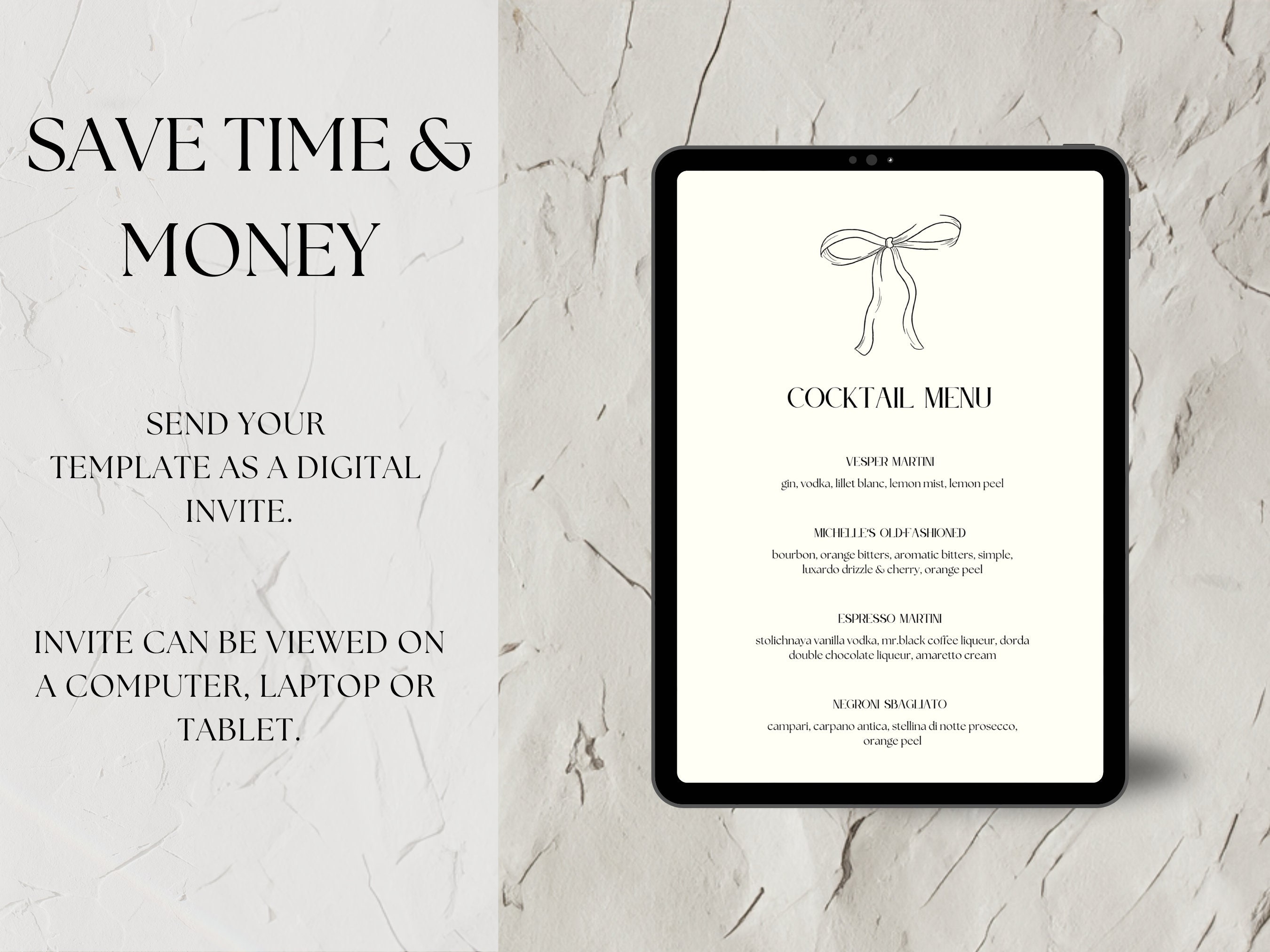 Bow Cocktail Menu Template, Bow Template, DIY Bow Menu, Customizable ...