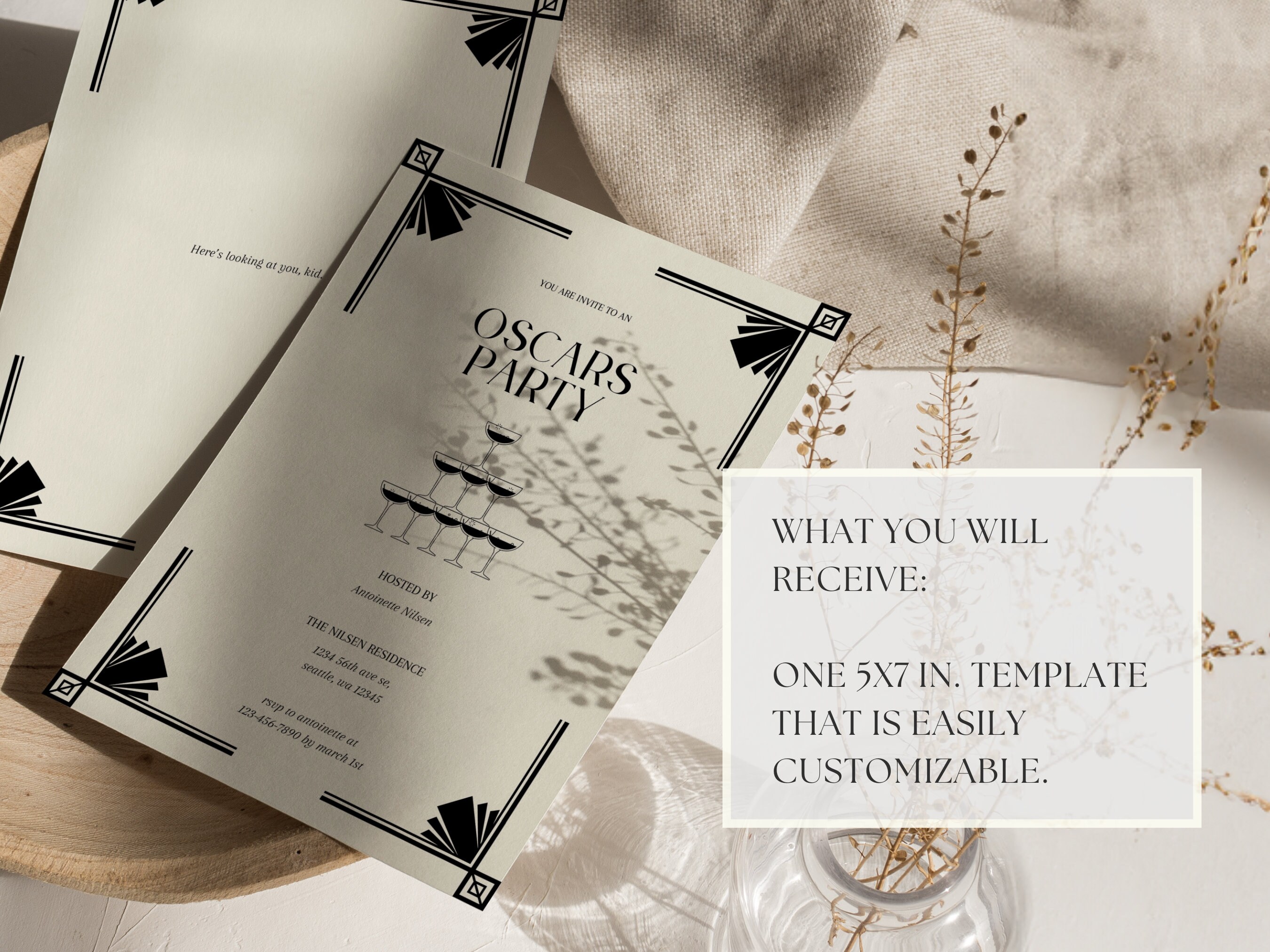 Oscar Party Invite Template, Great Gatsby Theme Party Template ...