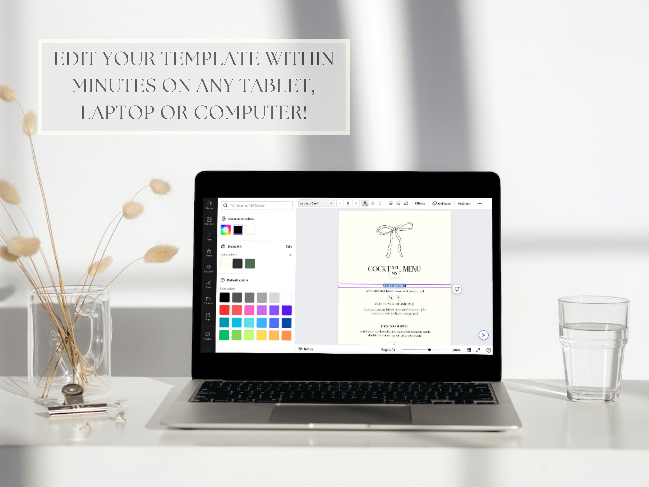 Bow Cocktail Menu Template, Bow Template, DIY Bow Menu, Customizable ...