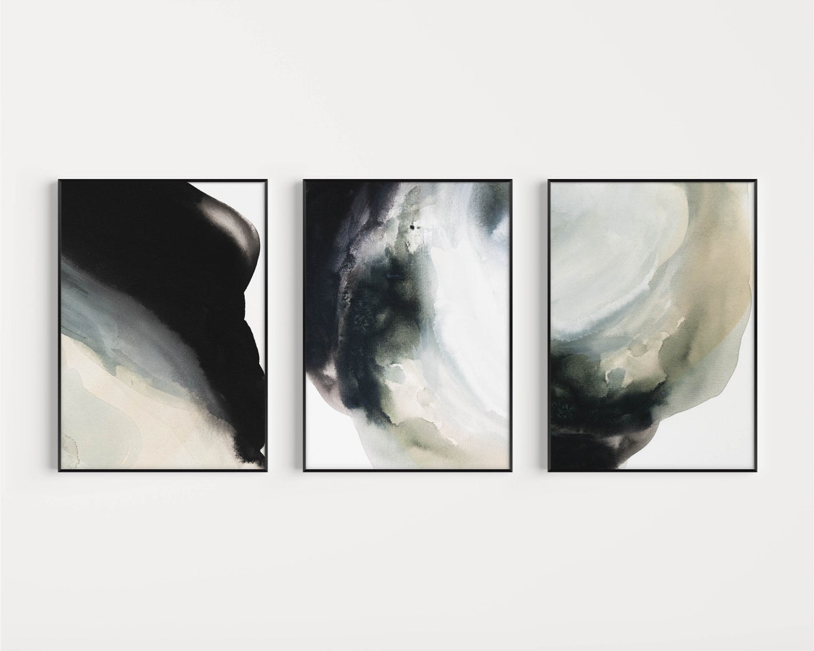 Black and Beige Abstract Printable Wall Art, Set of 3 Prints, Modern ...