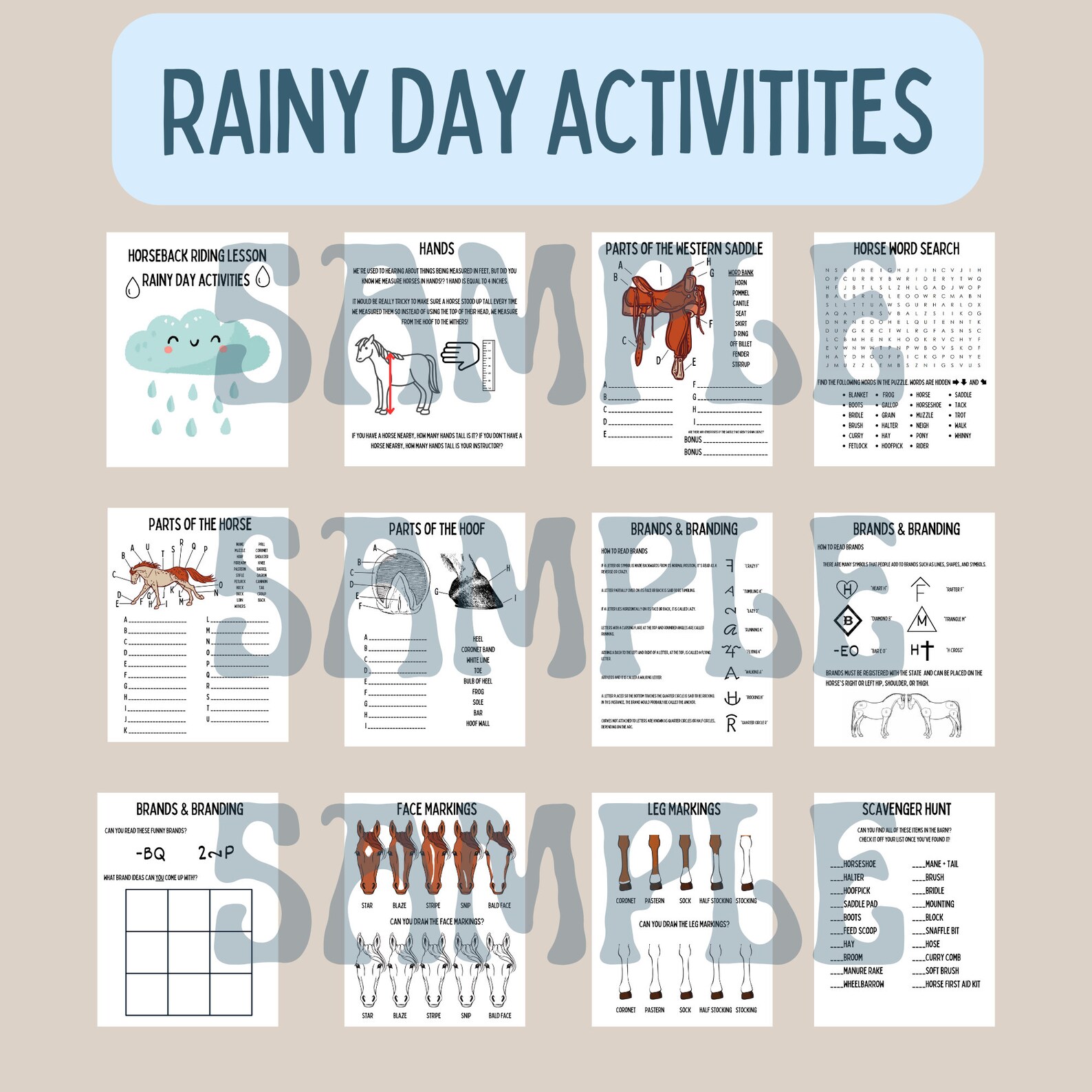 Western Riding Instructor's Rainy Day Activities - Printable Worksheets & Games - Etsy