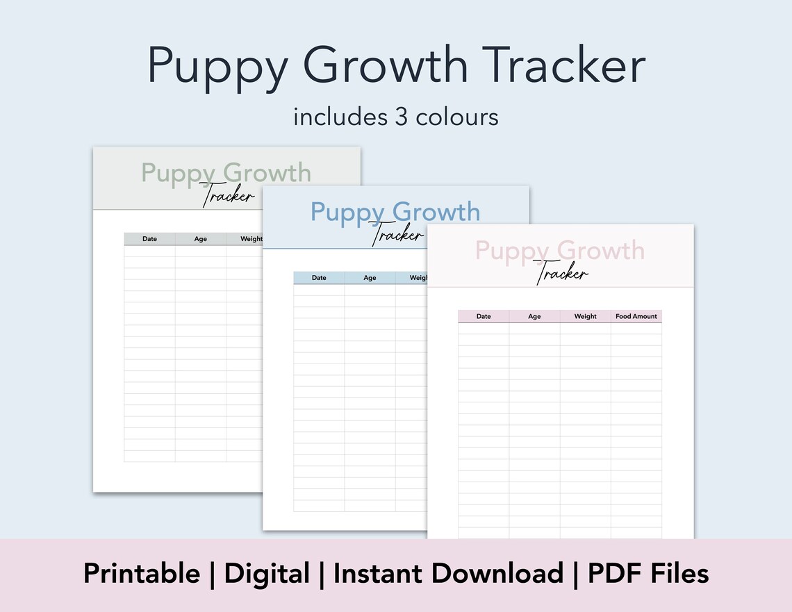 Puppy Growth Tracker | Dog Weight Chart | Pet Measurement Log ...