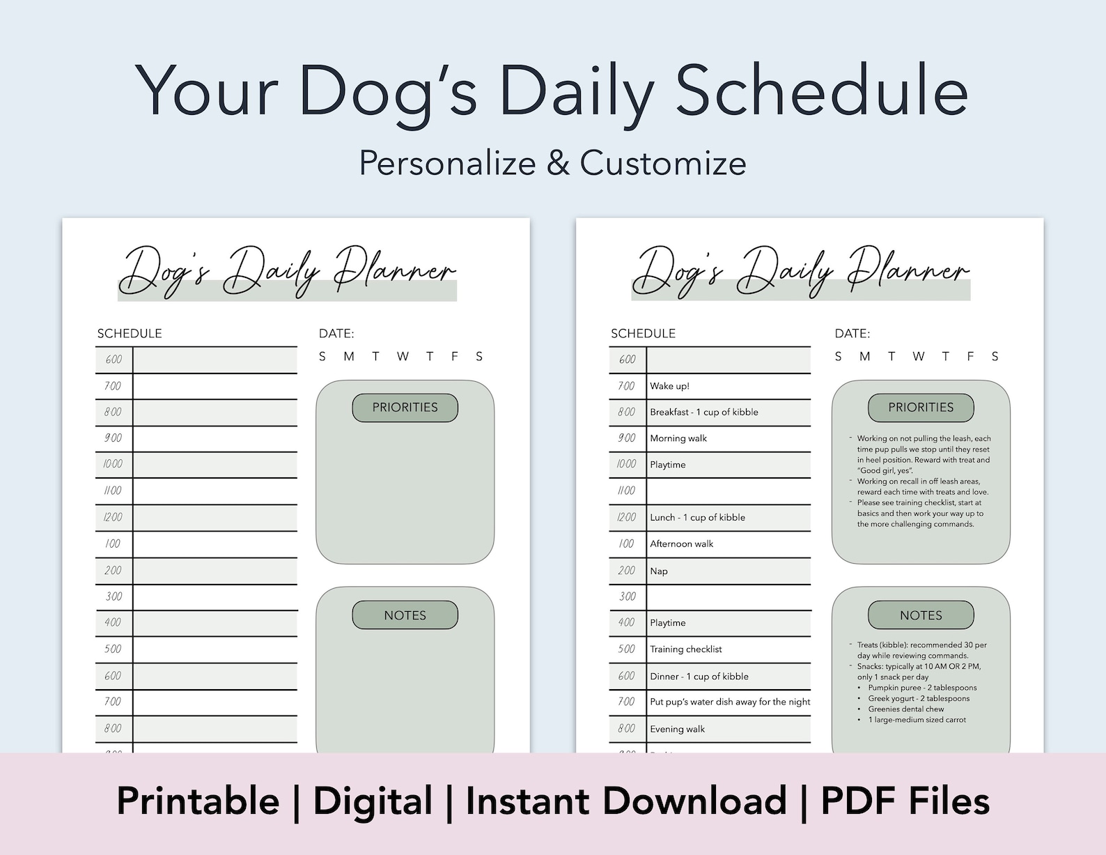 Dog's Daily Planner With Template | Puppy Schedule | Printable PDF ...