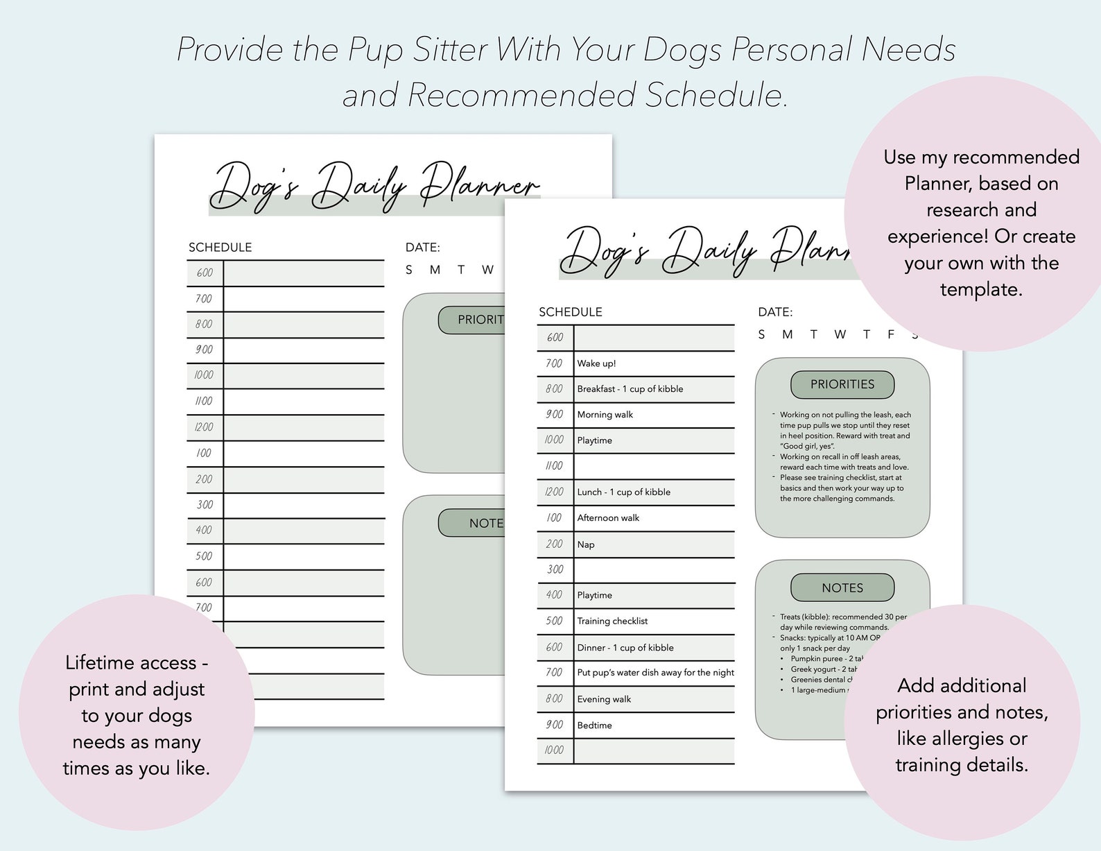 Dog's Daily Planner With Template Puppy Schedule Printable PDF ...