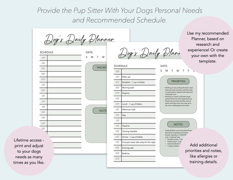Dog's Daily Planner With Template | Puppy Schedule | Printable PDF ...