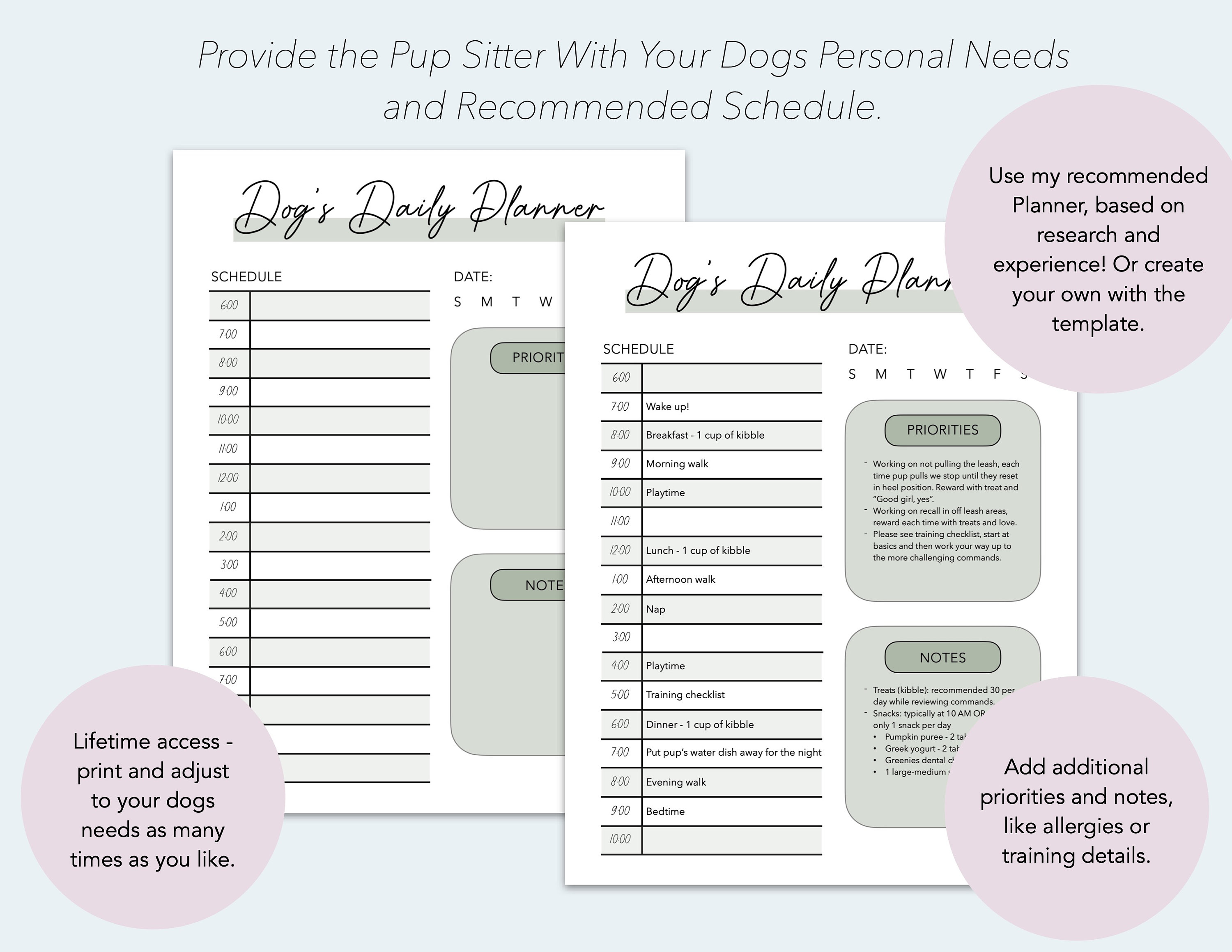 Dog's Daily Planner With Template | Puppy Schedule | Printable PDF ...
