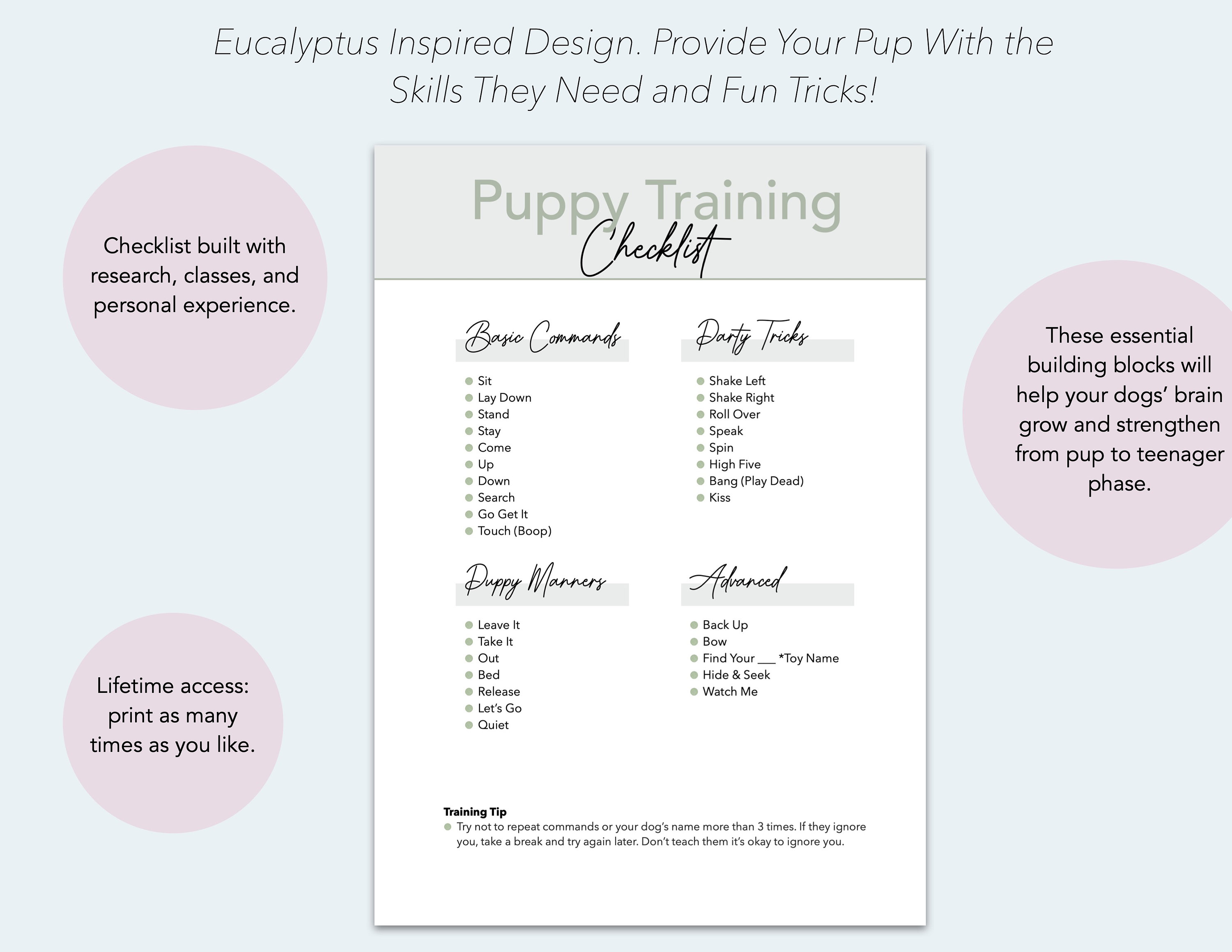 Puppy Training Checklist | Dog Basic Commands & More | Printable PDF - Etsy