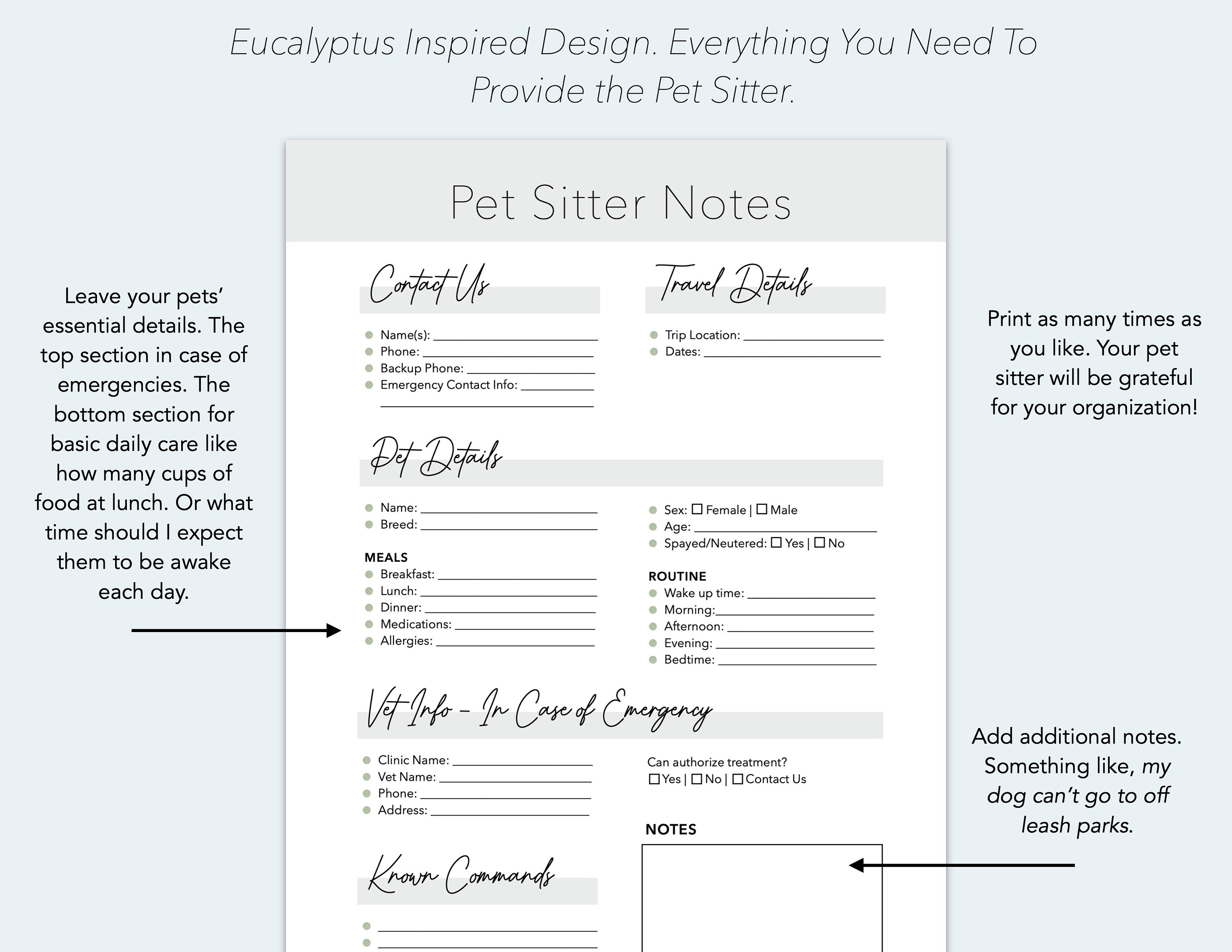 Pet Sitter Notes Template for Dog Sitter Instructions for - Etsy