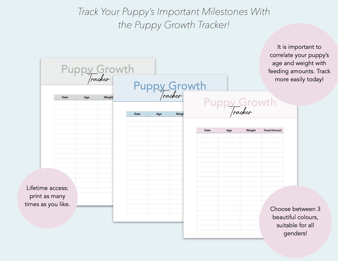 Puppy Growth Tracker | Dog Weight Chart | Pet Measurement Log ...
