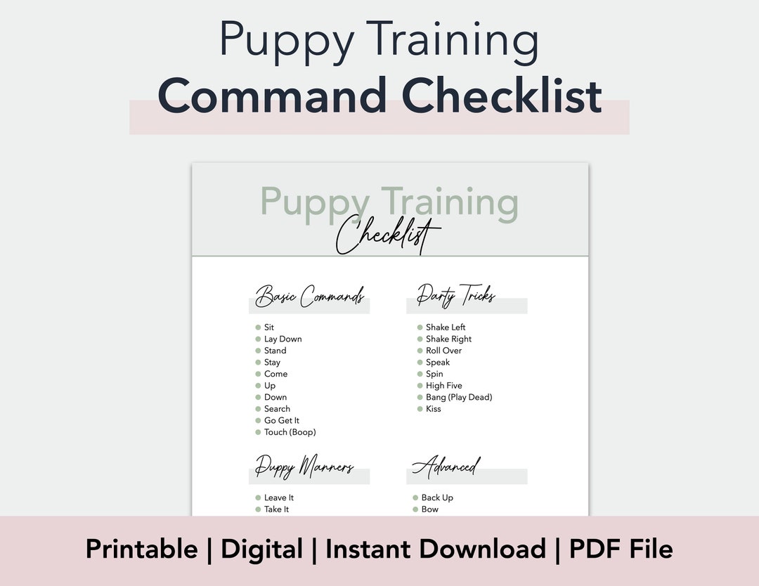 Puppy Training Checklist Dog Basic Commands & More Printable PDF - Etsy