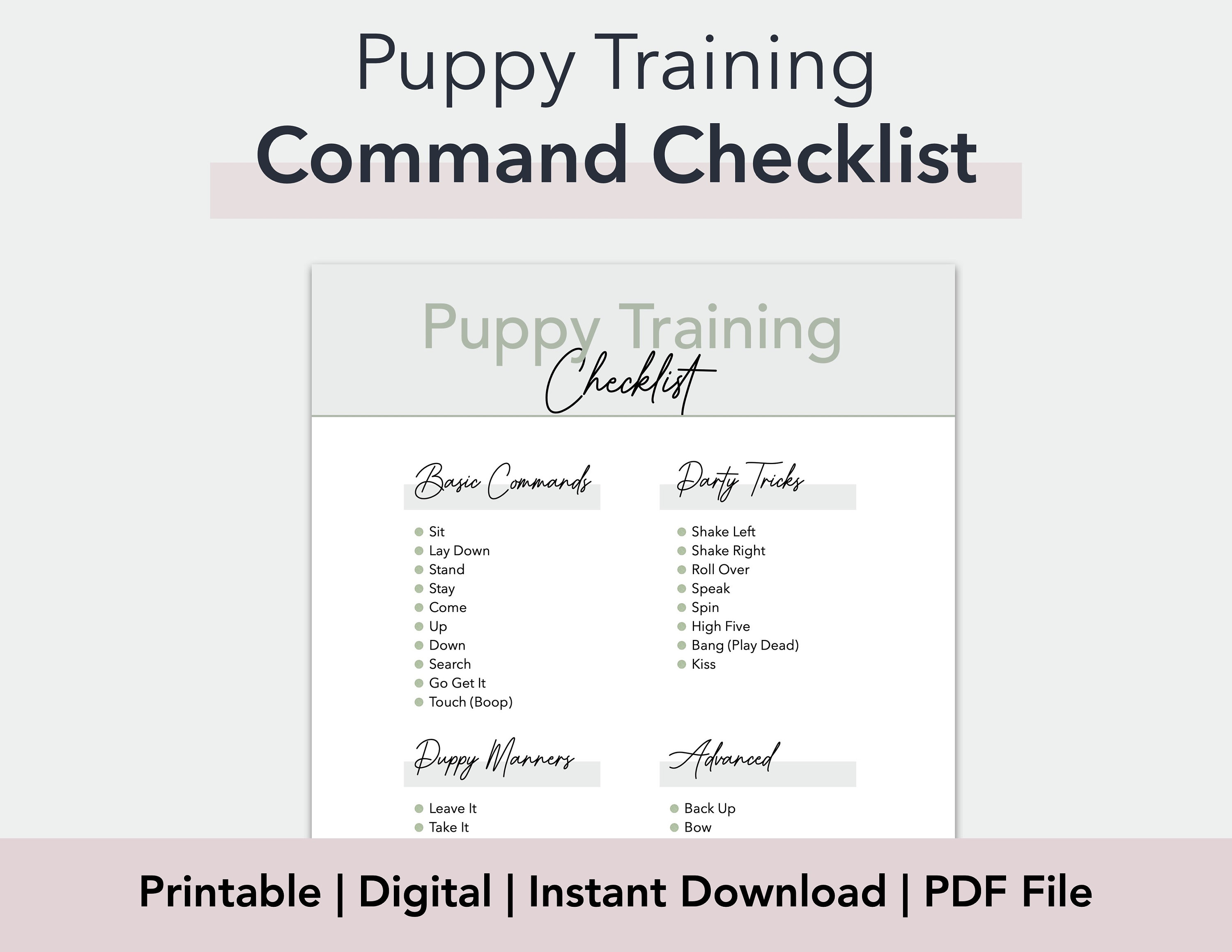 Puppy Training Checklist | Dog Basic Commands & More | Printable PDF - Etsy