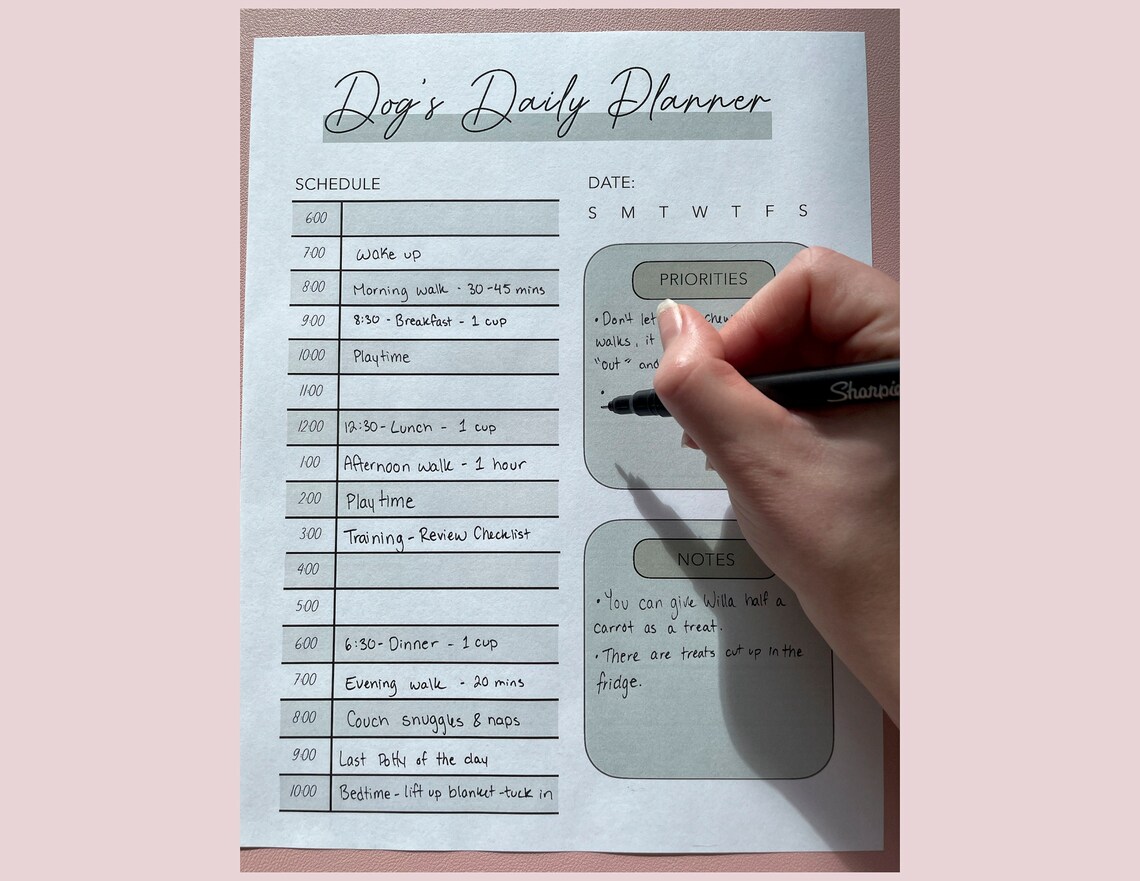 Dog's Daily Planner With Template | Puppy Schedule | Printable PDF ...