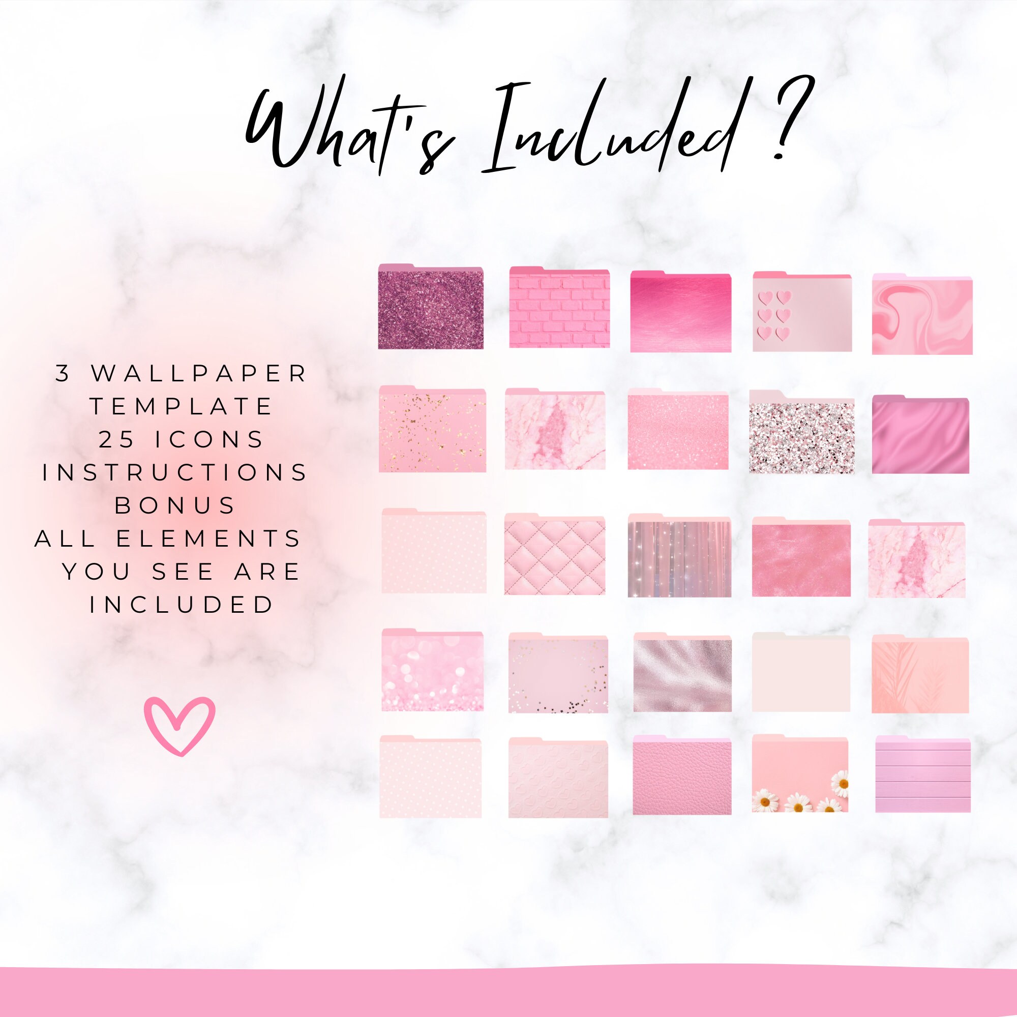 Pink Desktop Folder Icons, Bonus Wallpaper (instant Download) - Etsy