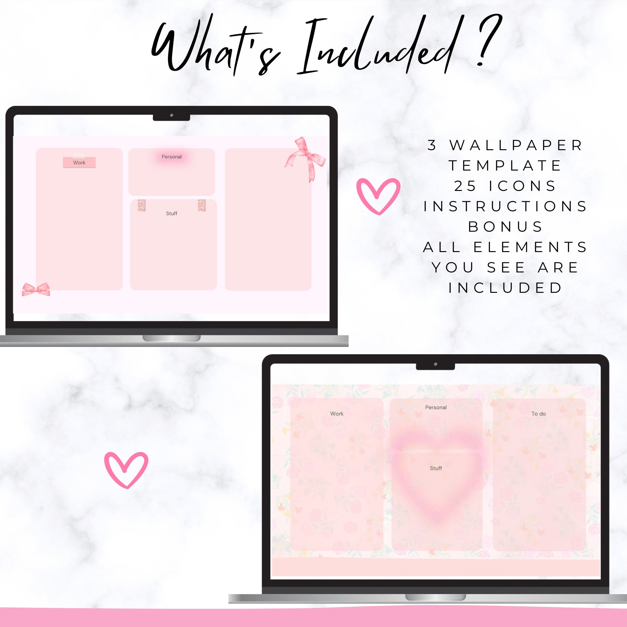 Coquette Pink Desktop Folder Icons, Bonus Wallpaper (instant Download ...