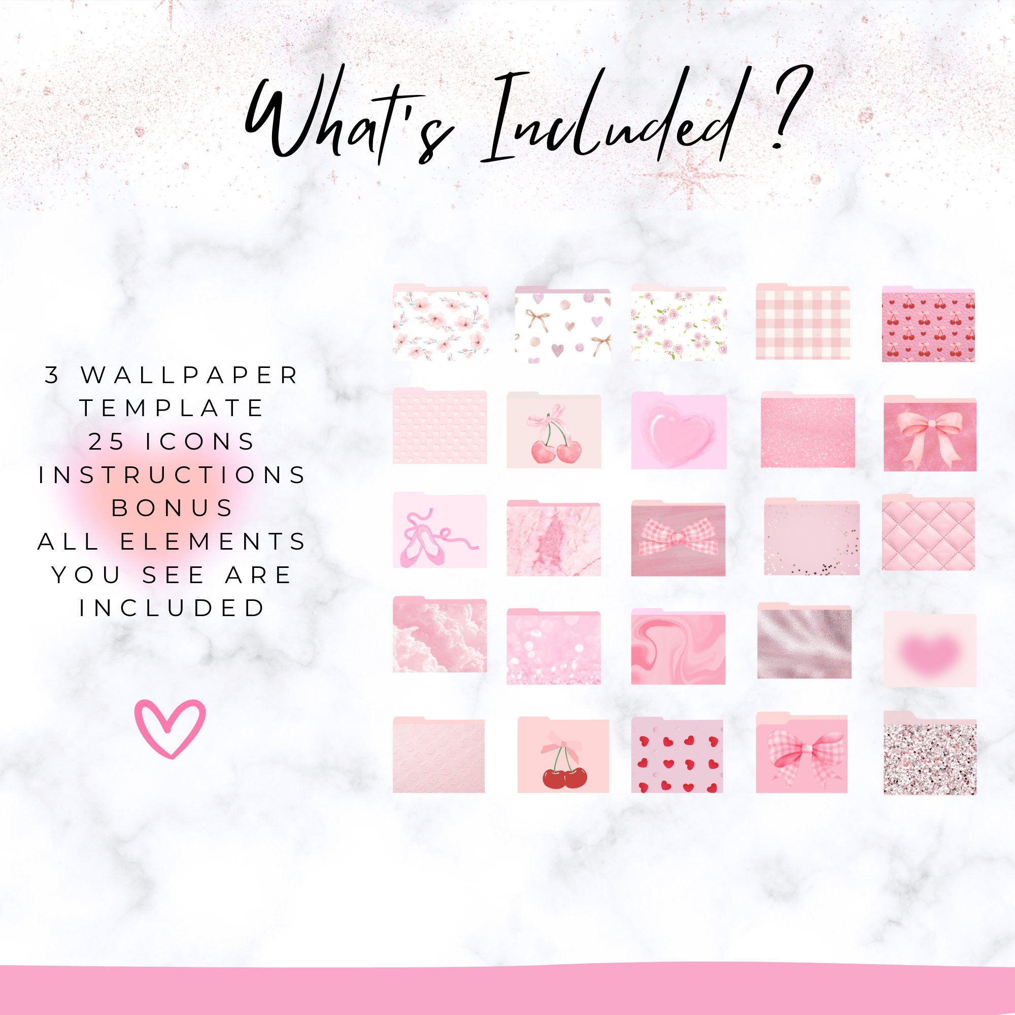 Coquette Pink Desktop Folder Icons, Bonus Wallpaper (instant Download ...