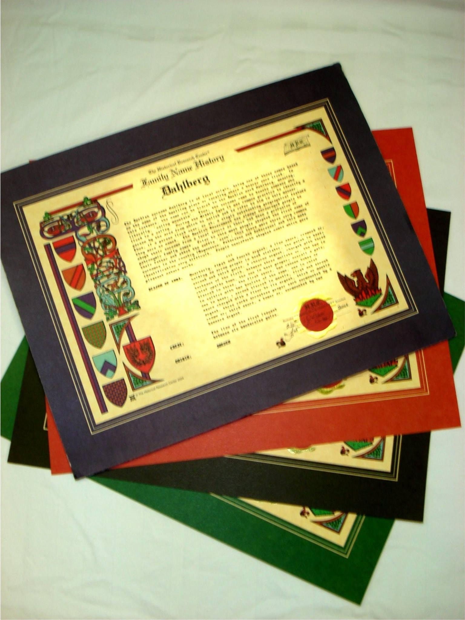 Family Name History Certificate Etsy Family Name History Certificate Etsy