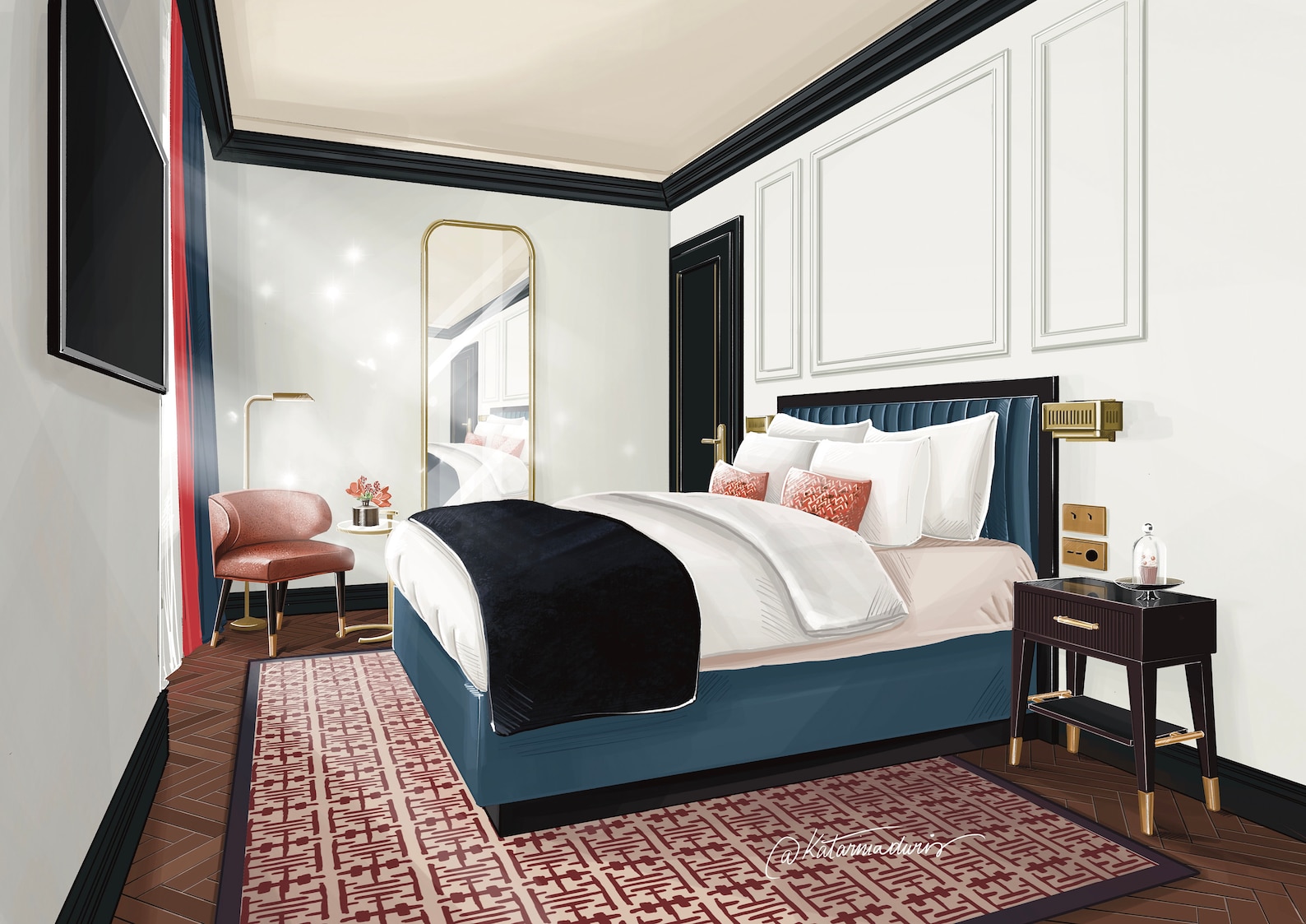 Custom Interior Sketch, Hand-drawn 3D Rendering, 3D Visualization ...