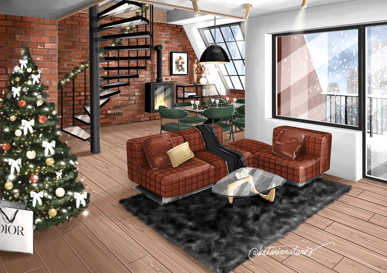 Custom Interior Sketch, Hand-drawn 3D Rendering, 3D Visualization ...
