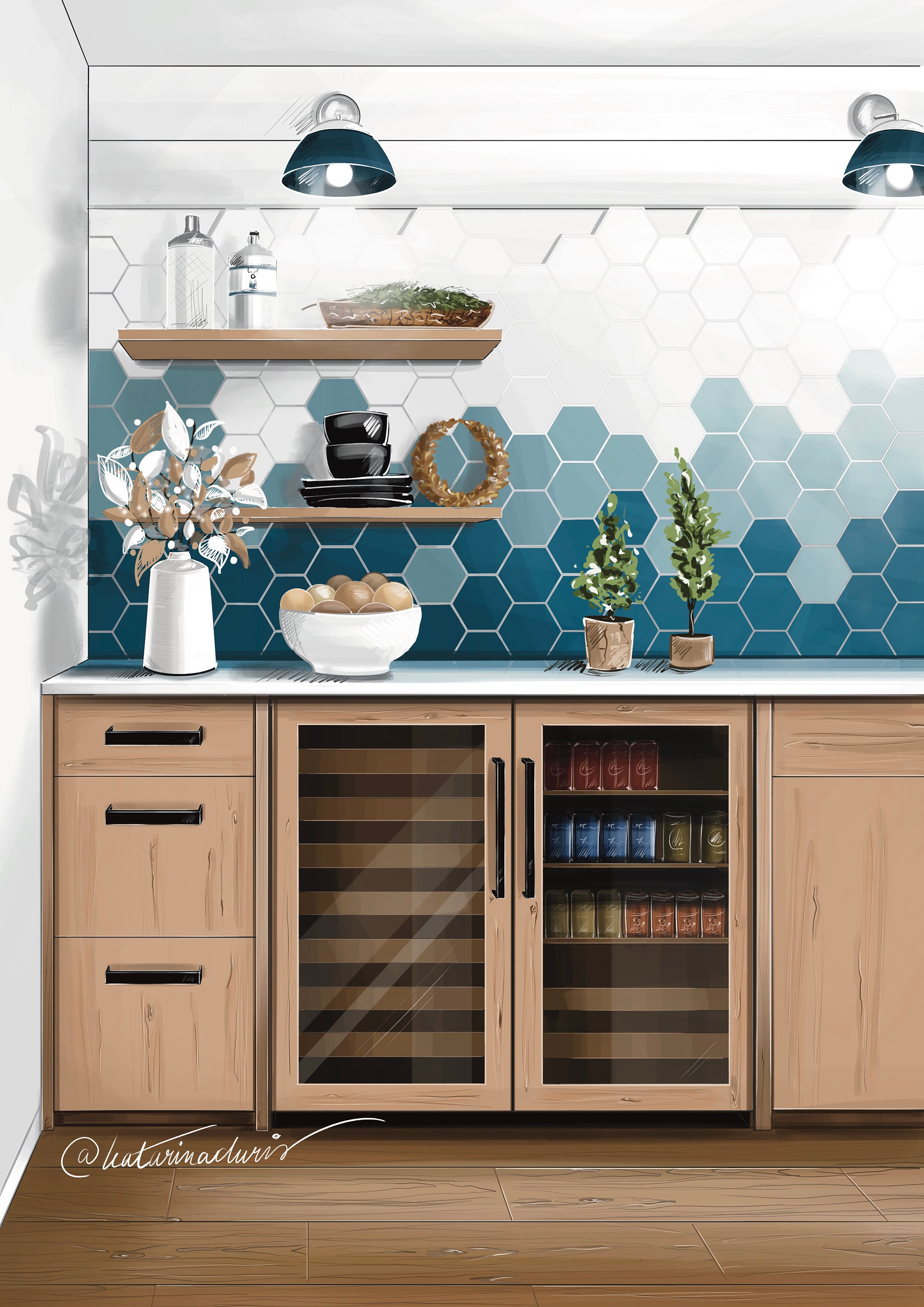 Custom Interior Sketch, Hand-drawn 3D Rendering, 3D Visualization ...