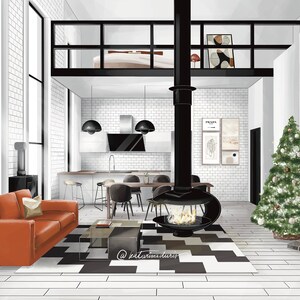 Custom Interior Sketch, Hand-drawn 3D Rendering, 3D Visualization ...
