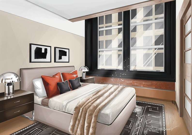 Custom Interior Sketch, Hand-drawn 3D Rendering, 3D Visualization ...