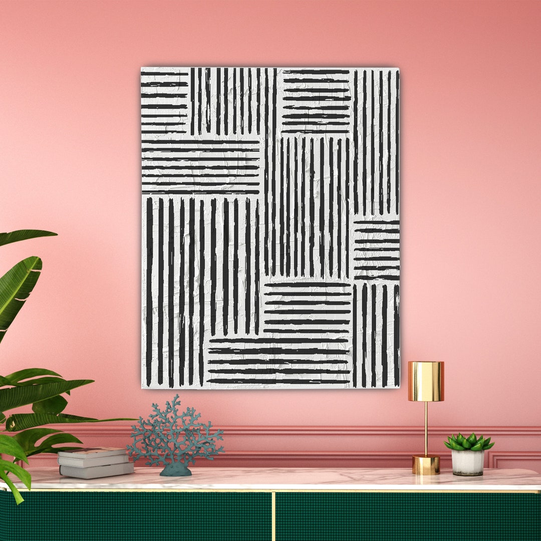 Abstract Black Lines Textured Plaster Art on Canvas, Black Line Art ...
