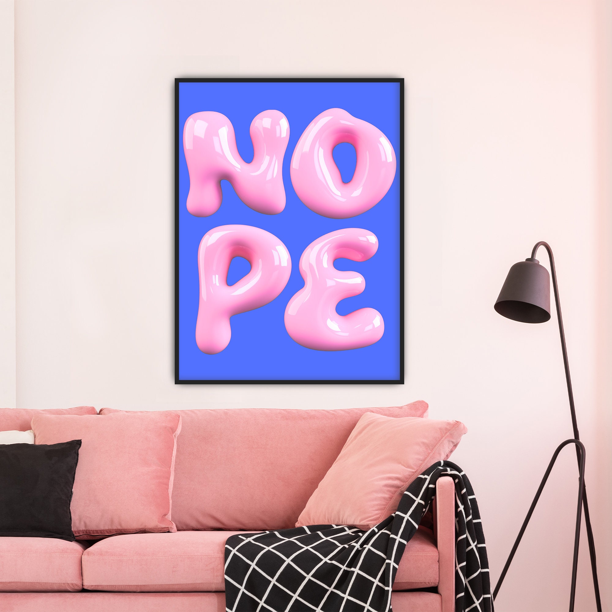 Nope Pink Bubble Letters Font Art Print, Pink Balloon Letters Art ...