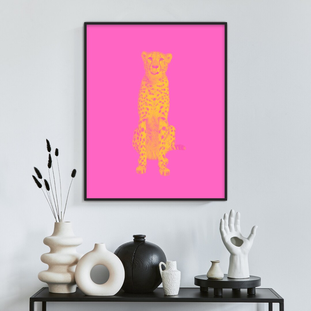 Yellow and Pink Cheetah Art Print, Digital Print at Home Art, Cheetah ...