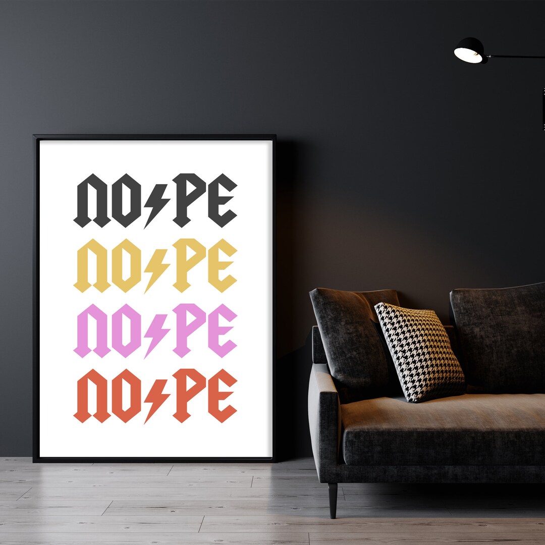 Nope With Bolt Colorful Typography Art Print, Digital Print at Home Art ...