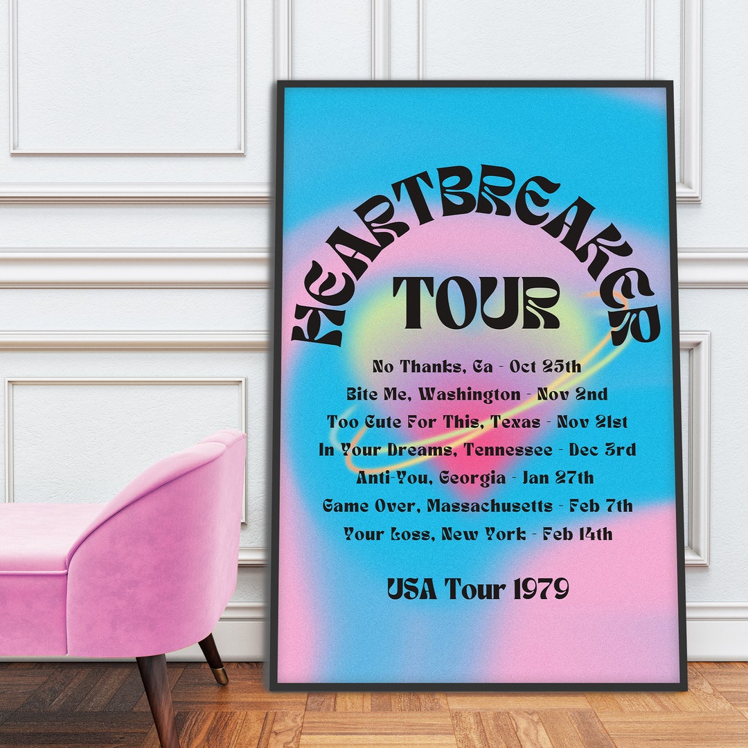 Heartbreaker Tour Gradient Art Print , Trendy Band Poster Art, Pink and ...