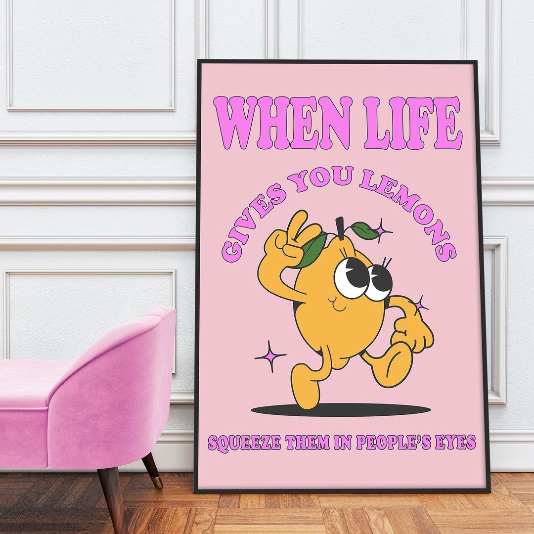Buy When Life Gives You Lemons Cartoon Pink Art Print, Digital Print ...