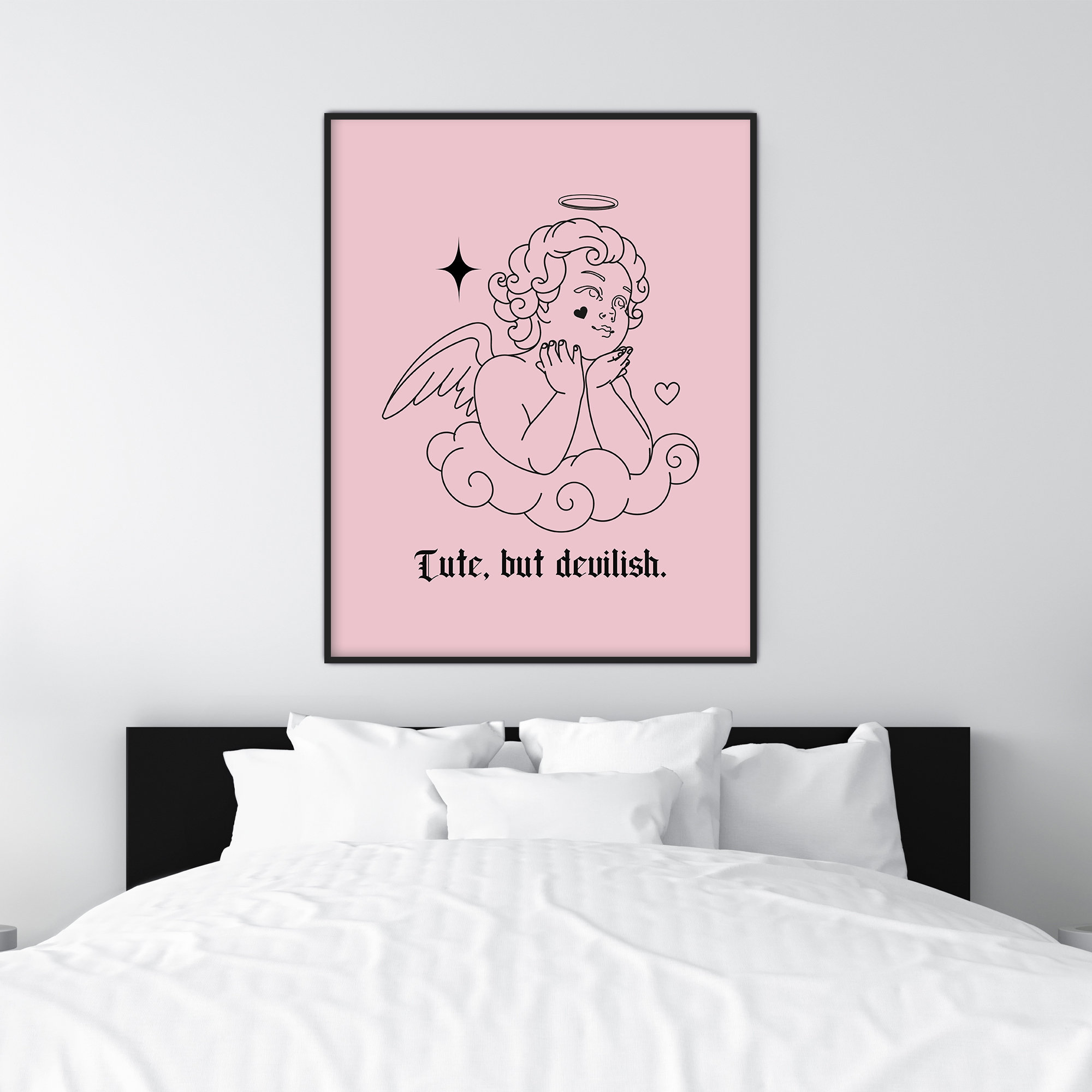 Cute but Devilish Angel Cupid Poster Art Print, Light Pink and ...