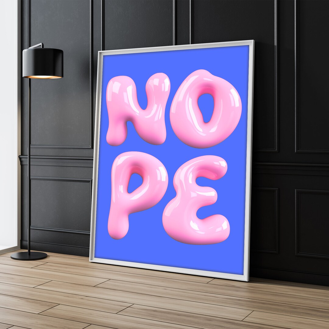 Nope Pink Bubble Letters Font Art Print, Pink Balloon Letters Art ...