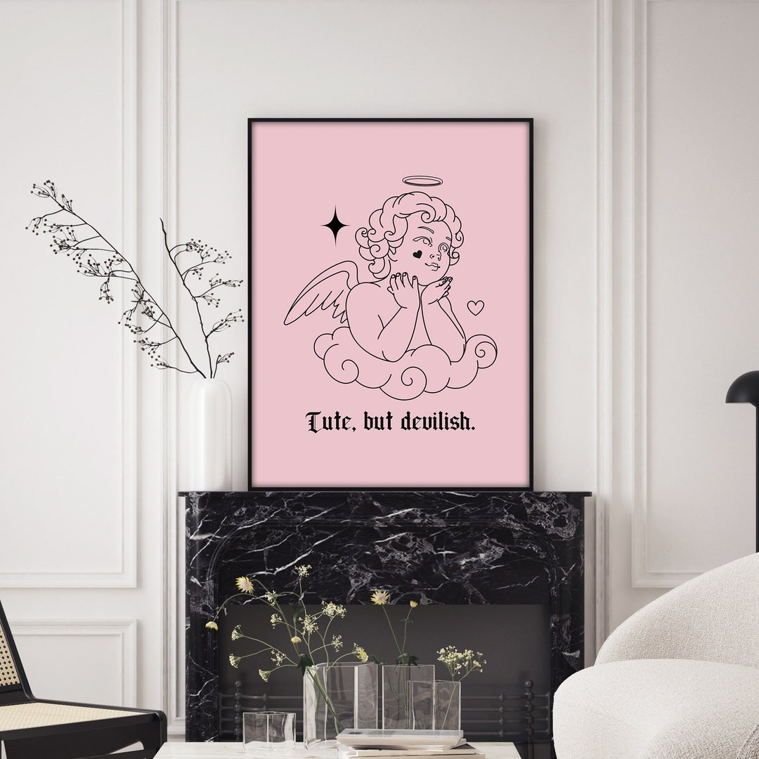 Cute but Devilish Angel Cupid Poster Art Print, Light Pink and ...