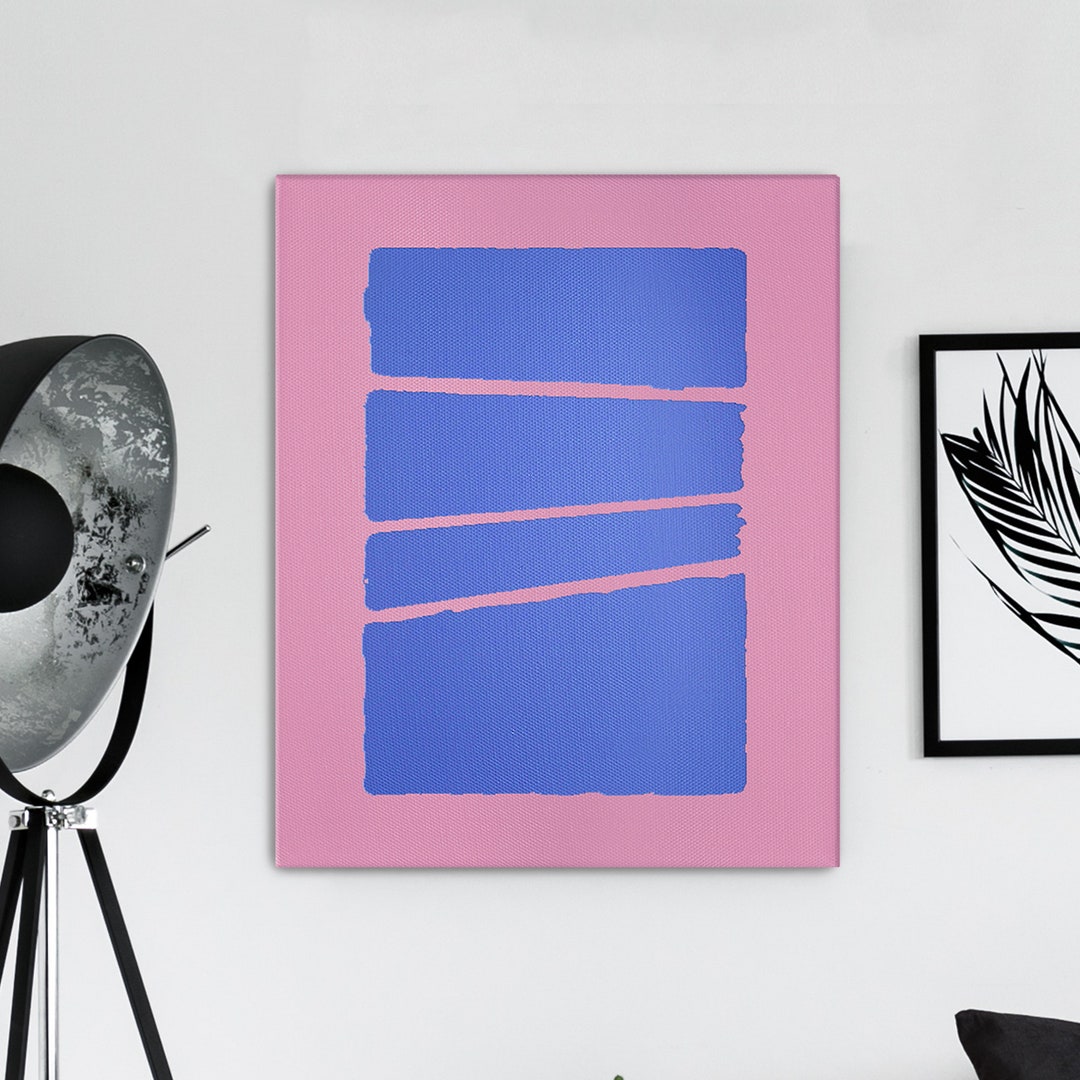 Abstract Pink and Blue Shapes Acrylic on Canvas, Pink Canvas Art ...