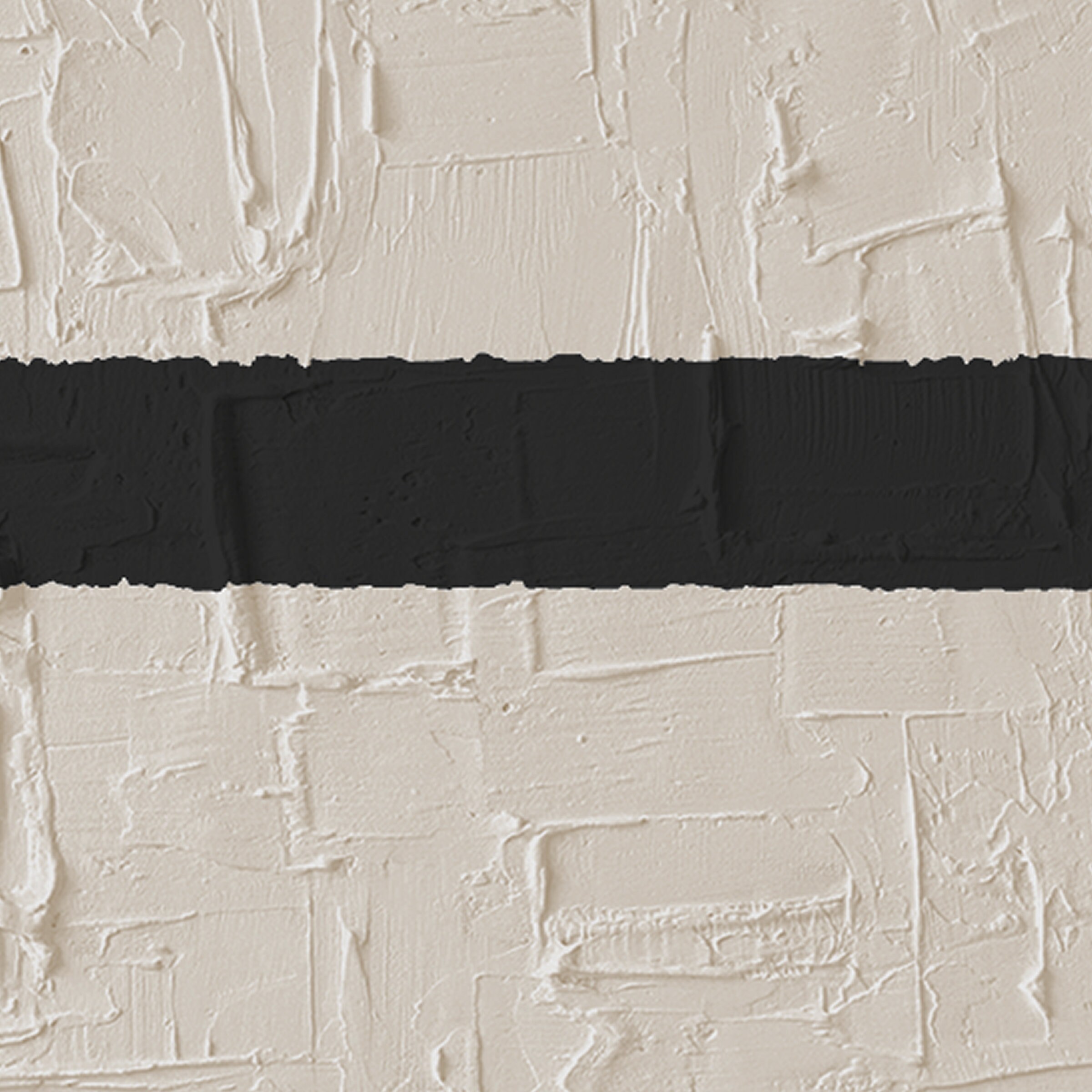 Abstract Black and Cream Lines Textured Plaster Art on Canvas, Black ...