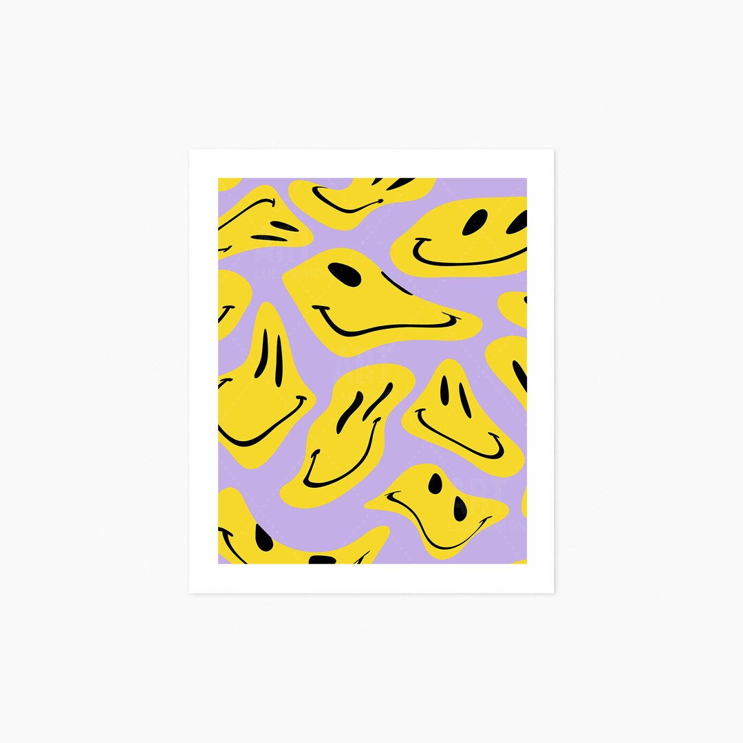 Warped Smiley Face Art Print, Smiley Art, Dripping Smiley Art Print ...