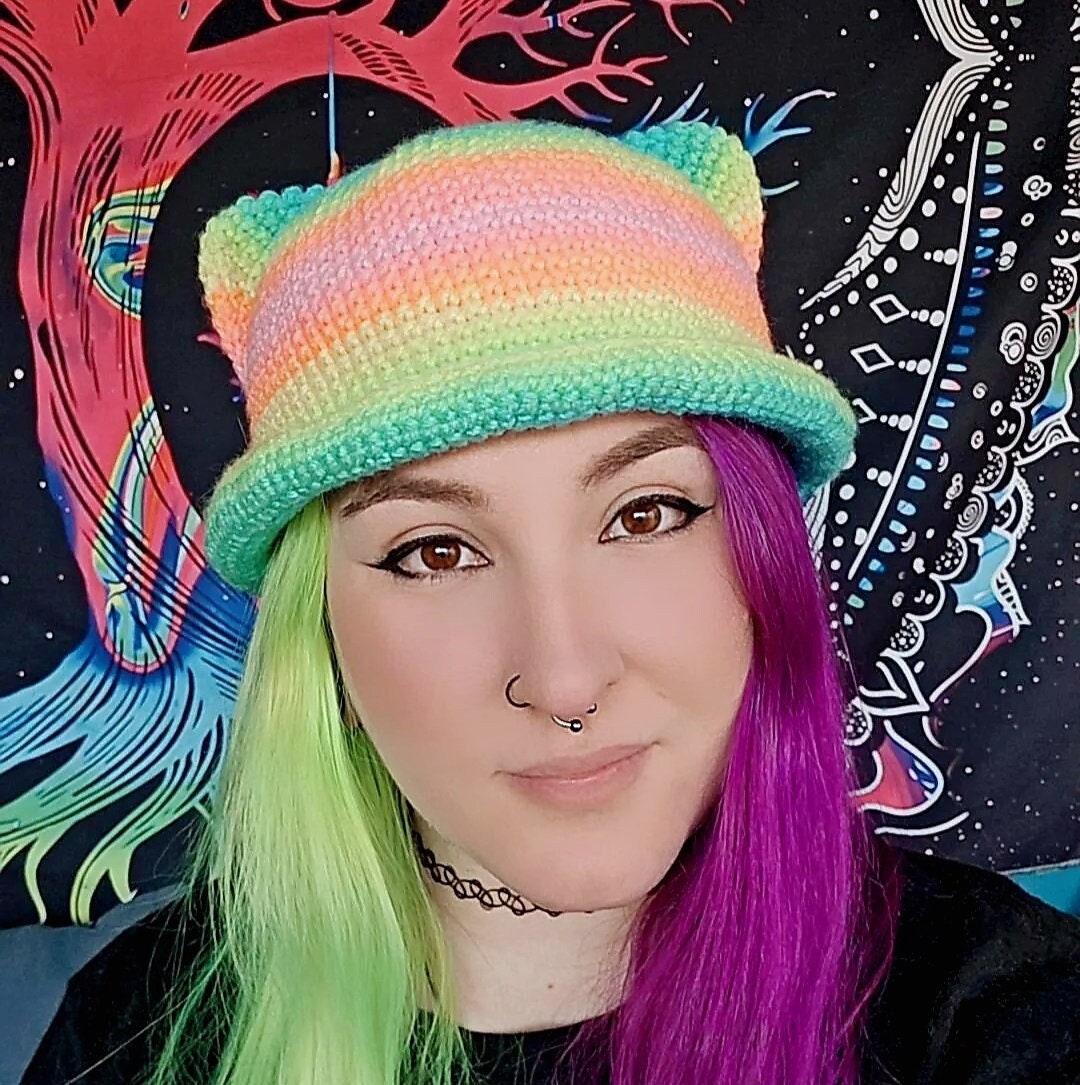 Crochet Rainbow Cat Ear Bucket Hat - Etsy