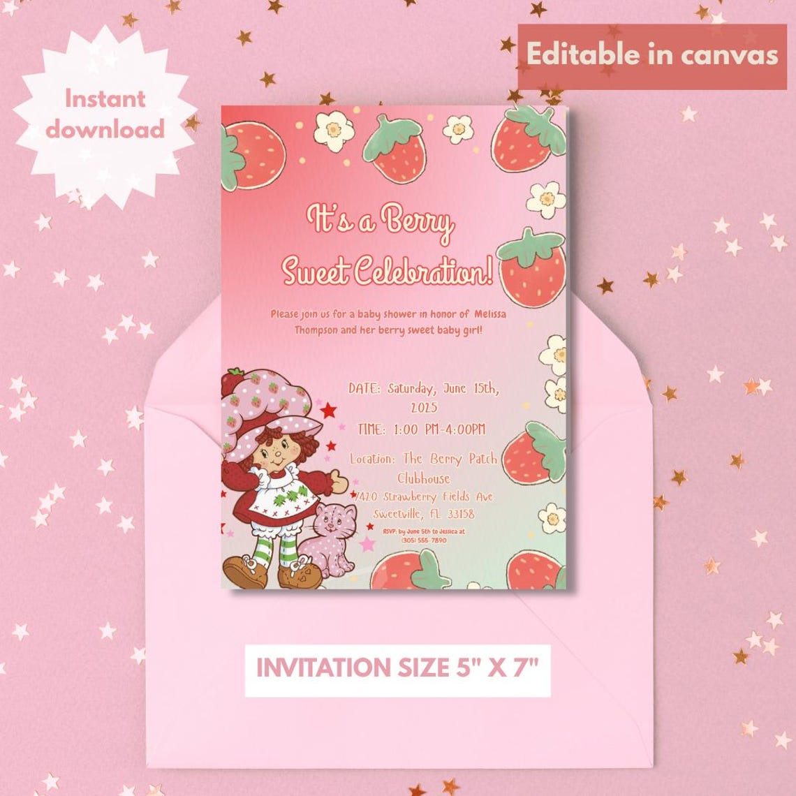 Strawberry Shortcake ,baby Shower , Invitation ,editable, Strawberry ...