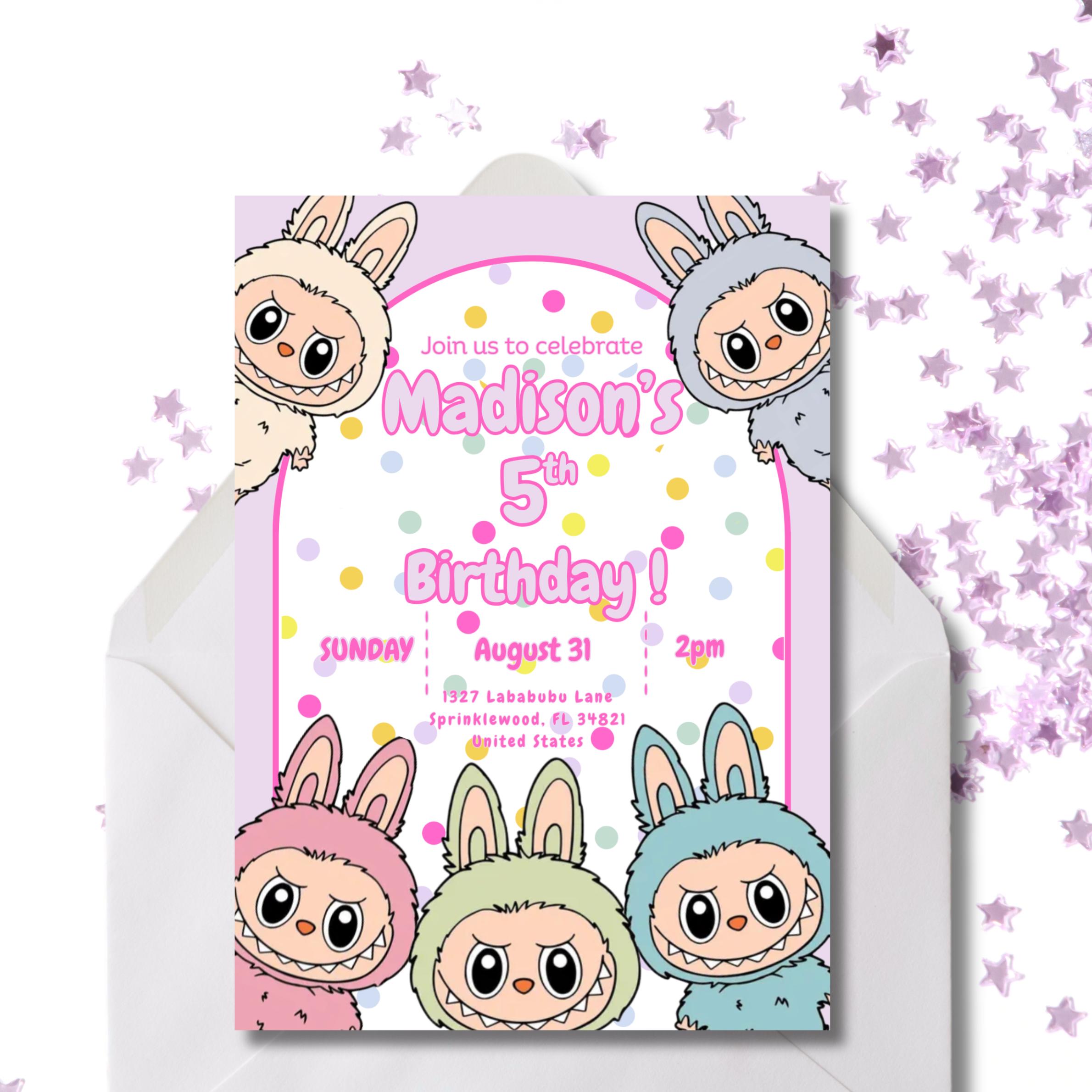 Labubu Birthday Invitation Editable | Cute Monster Party Invite ...