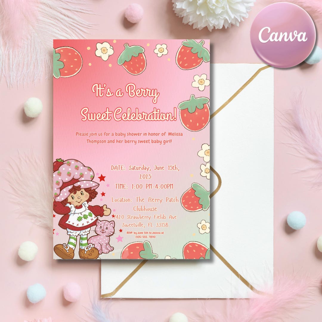 Strawberry Shortcake ,baby Shower , Invitation ,editable, Strawberry ...