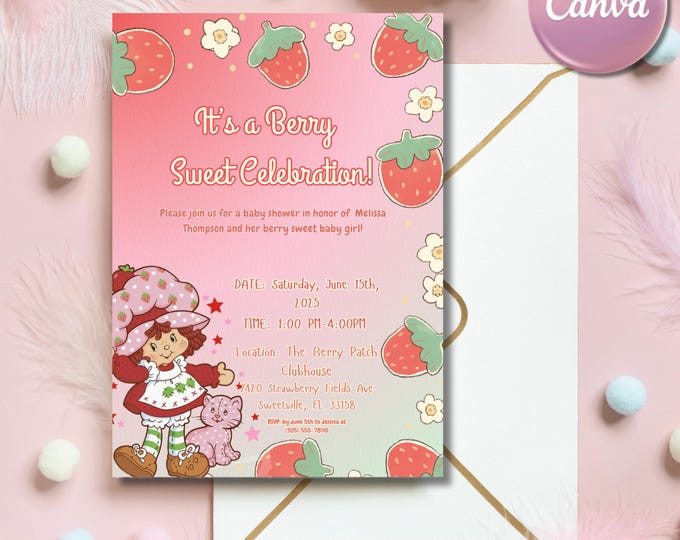 Strawberry Shortcake ,baby Shower , Invitation ,editable, Strawberry ...
